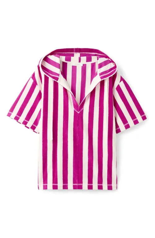 Mango Striped Hooded Cotton Blend Pajama Shirt - Fuchsia