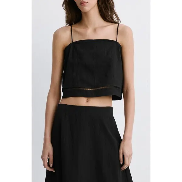 Mango Cutwork Trim Crop Top - Black