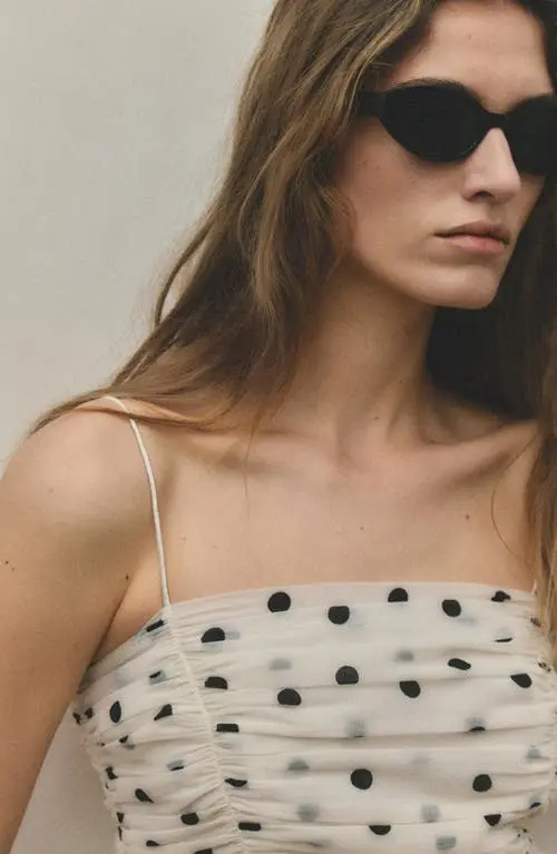Mango Ruched Polka Dot Camisole