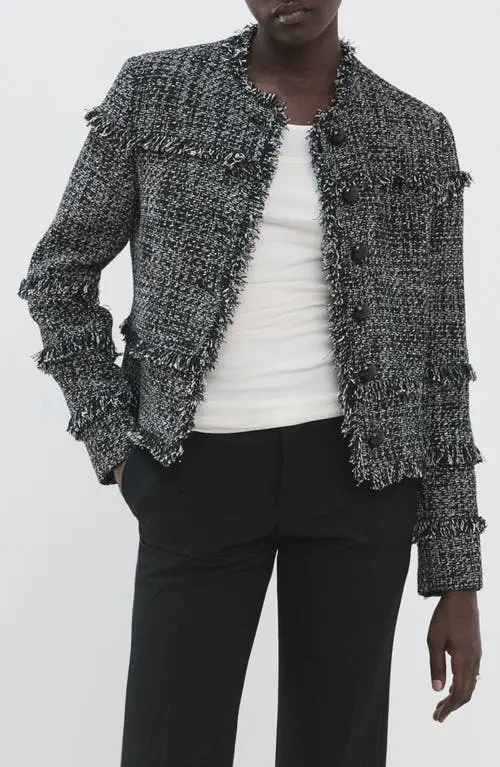 Mango Fray Trim Tweed Jacket