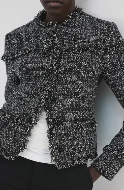 Mango Fray Trim Tweed Jacket