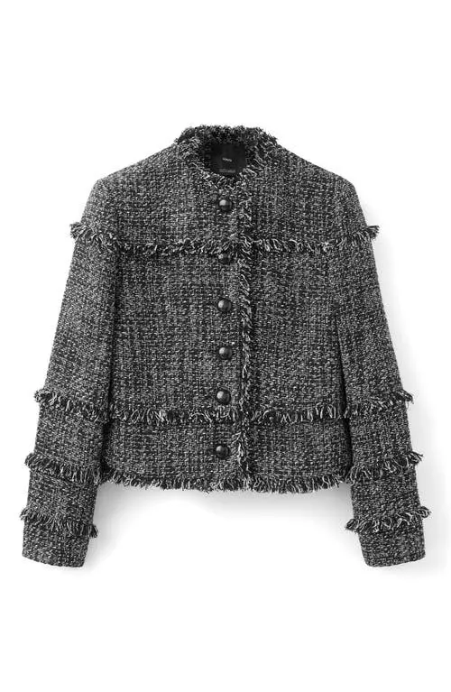 Mango Fray Trim Tweed Jacket