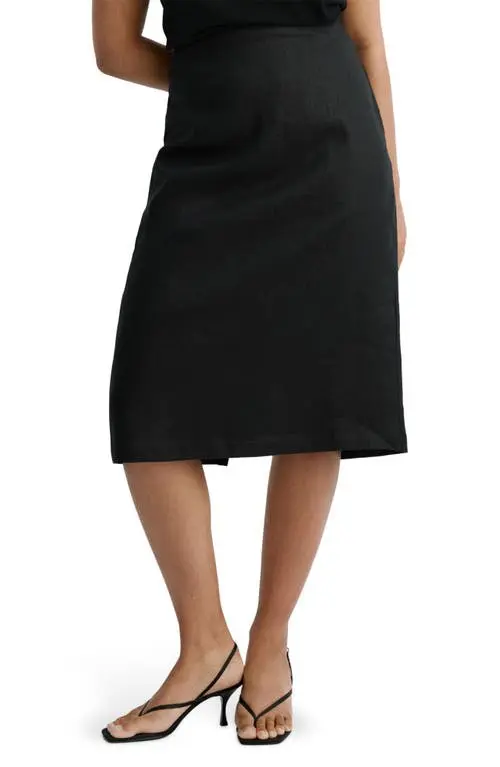 Mango Linen Midi Skirt - Black