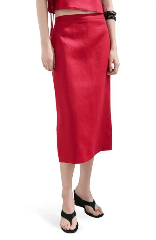 Mango Linen Midi Skirt - Red