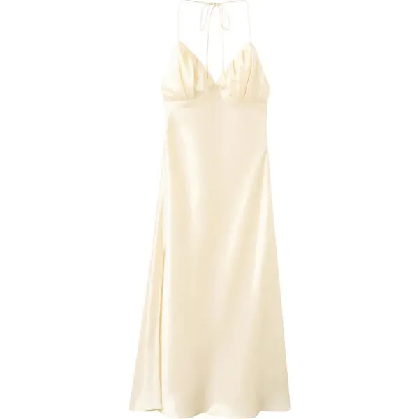 Mango Satin Halter Neck Slip Dress - Ecru