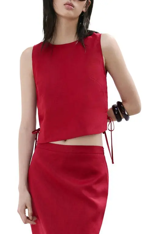 Mango Side Bow Sleeveless Linen Top - Red