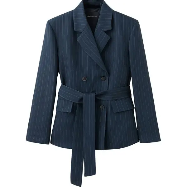 Mango Belted Pinstripe Jacket