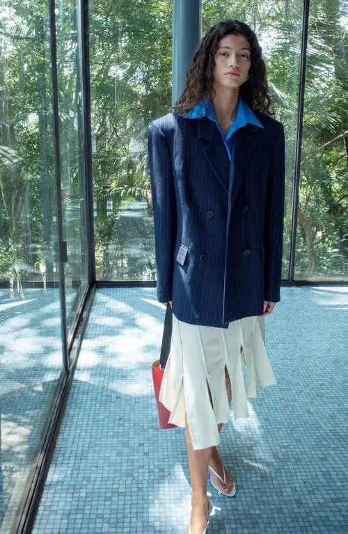 Mango Belted Pinstripe Jacket