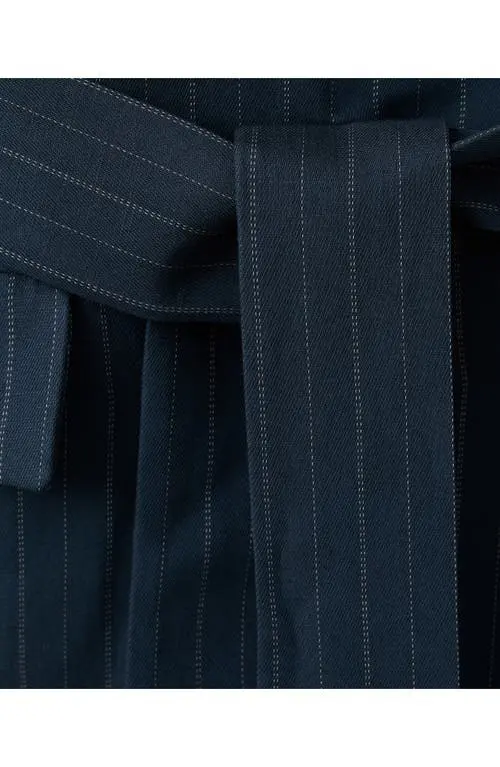 Mango Belted Pinstripe Jacket