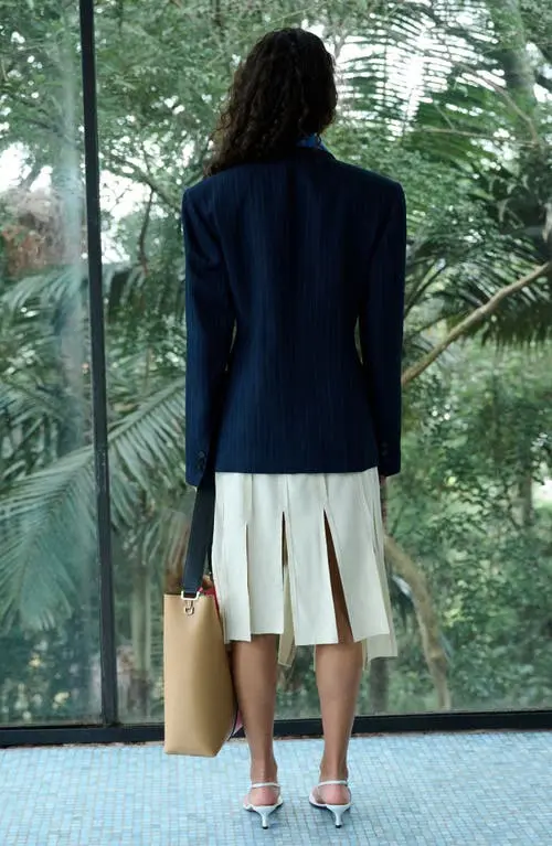 Mango Belted Double-breasted Pinstripe Blazer