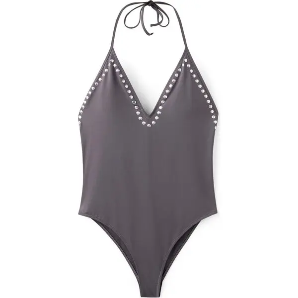 Mango Studded Halter One-piece Swimsuit - Grey