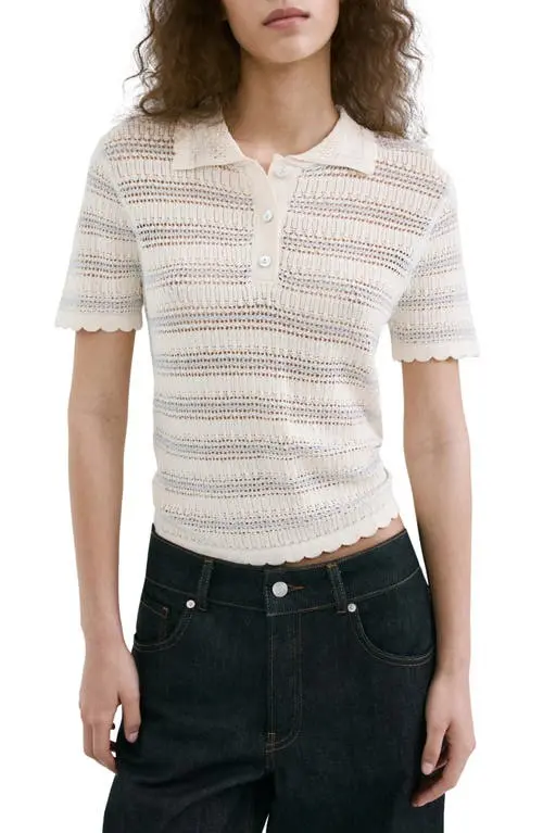 Mango Stripe Open Stitch Cardigan - Ecru