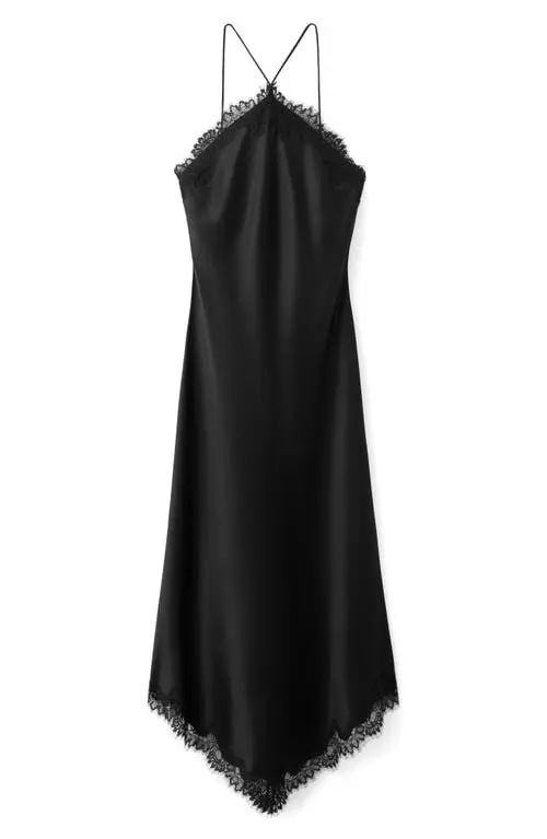 Mango Lace Trimmed Satin Maxi Slip Dress