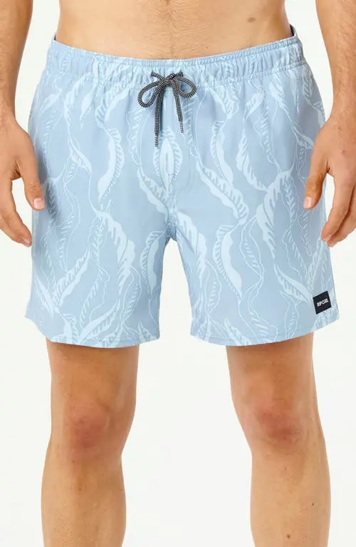 Rip Curl Volley Swim Trunks With Tropical Print - Light Blue