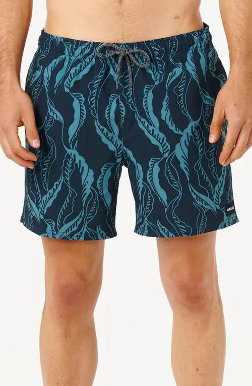 Rip Curl Volley Swim Trunks With Tropical Print - Navy