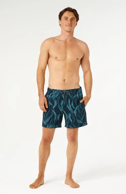 Rip Curl Volley Swim Trunks With Tropical Print - Navy