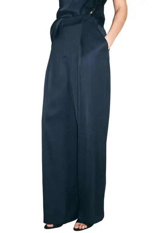 Mango Straight Leg Satin Pants - Blue