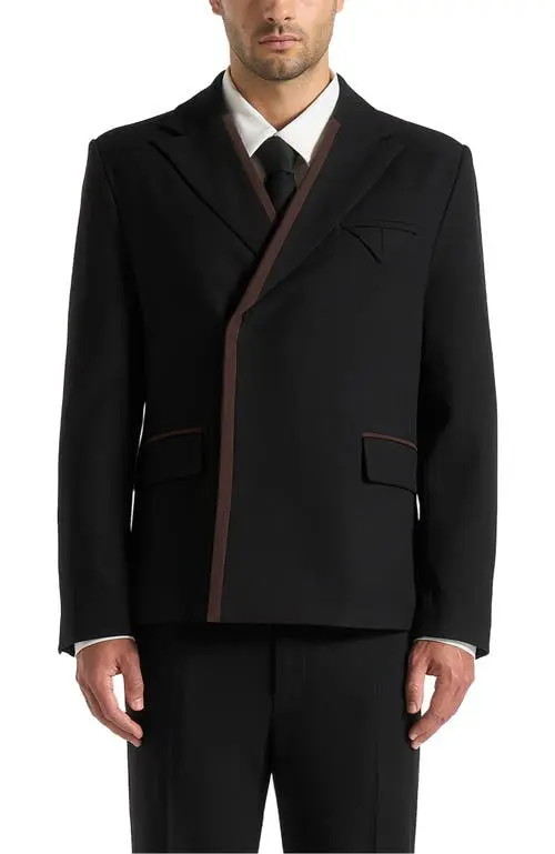 Manière De Voir Alec Double Breasted Suit Jacket With Contrast Lapel - Black