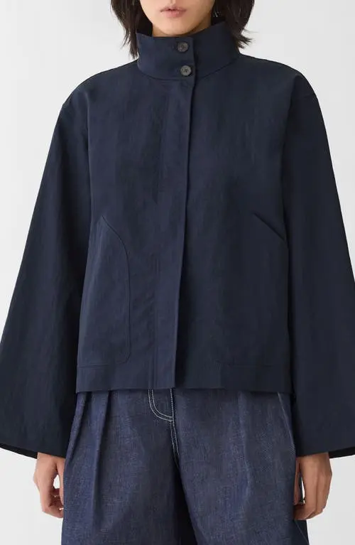 Lafayette 148 New York Calvary Twill Funnel Neck Jacket - Ink