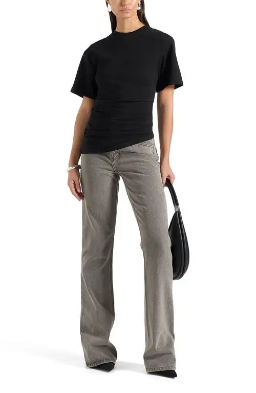 Manière De Voir Asymmetrical Ruched Cotton T-shirt - Black