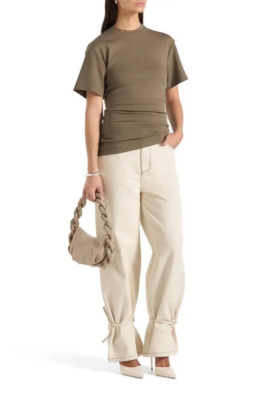 Manière De Voir Asymmetrical Ruched Cotton T-shirt - Olive