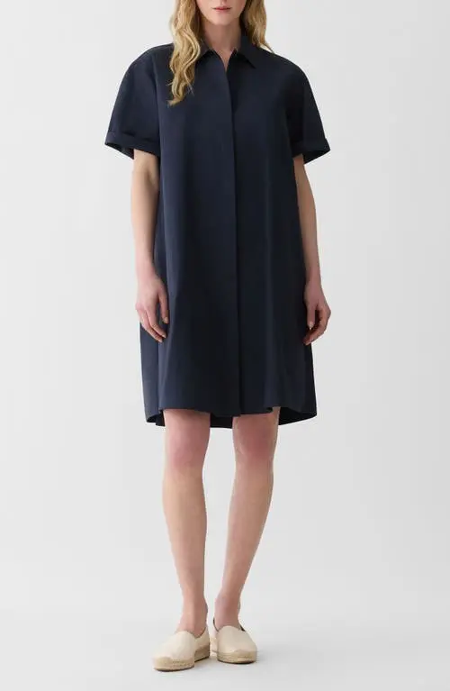 Lafayette 148 New York Pleated Organic Cotton Poplin Shirtdress - Ink