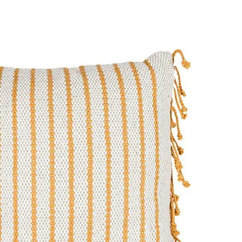 FORESIDE HOME AND GARDEN Handwoven Ochre Striped Filled Throw Pillow