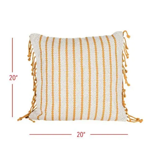 FORESIDE HOME AND GARDEN Handwoven Ochre Striped Filled Throw Pillow