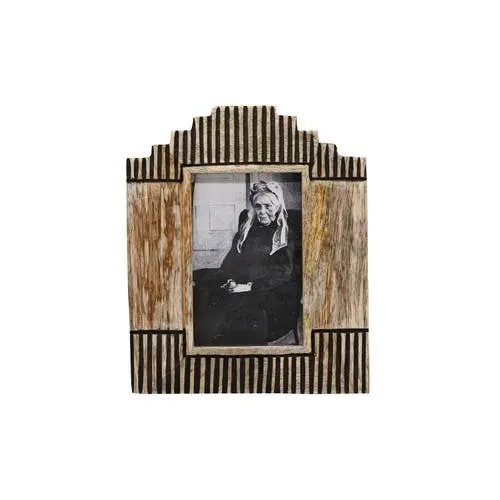 FORESIDE HOME AND GARDEN 4x6 Monty Stepped Carved Natural Mango Wood Photo Picture Frame W/ Glass Pane - Brown