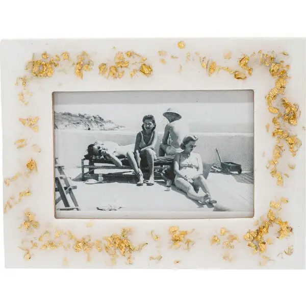 FORESIDE HOME AND GARDEN 4x6 Flake Resin Photo Picture Mango Wood Frame W/ Glass Pane - Gold