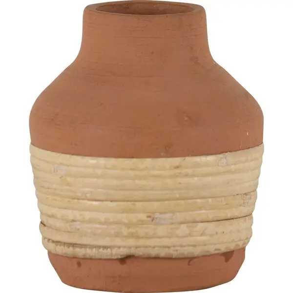 FORESIDE HOME AND GARDEN Natural Handthrown Terracotta & Rattan Bud Vase - Brown