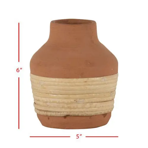 FORESIDE HOME AND GARDEN Natural Handthrown Terracotta & Rattan Bud Vase
