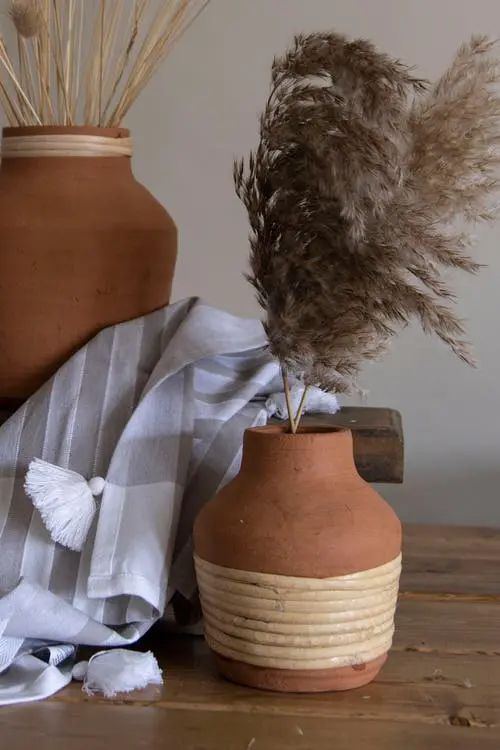 FORESIDE HOME AND GARDEN Natural Handthrown Terracotta & Rattan Bud Vase
