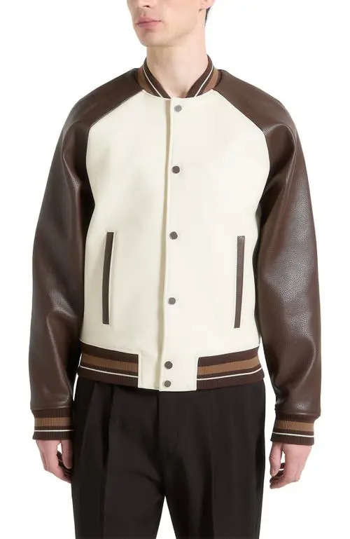 Manière De Voir Contrast Leather Bomber Jacket - Cream