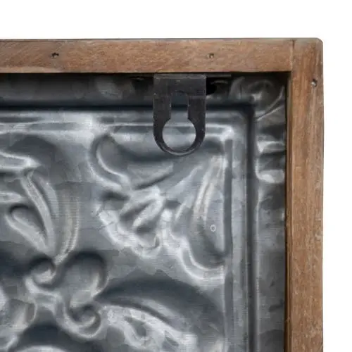 FORESIDE HOME AND GARDEN Whitewashed Tin Tile With Wood Frame Wall Decor