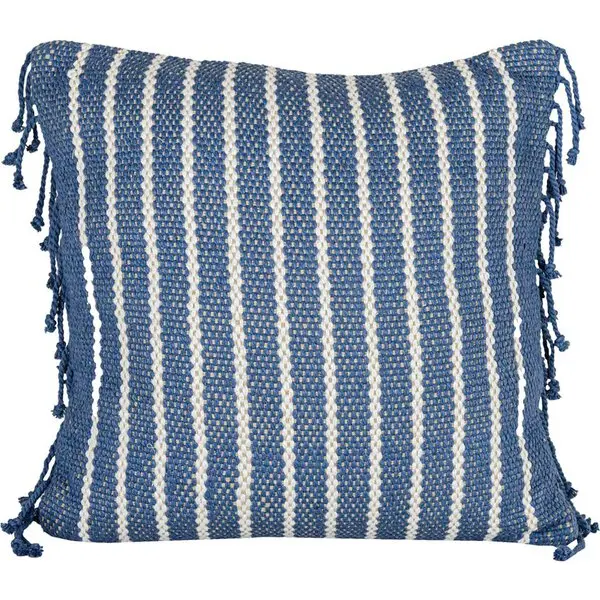 FORESIDE HOME AND GARDEN Handwoven Striped Filled Throw Pillow, 20" X 20" - Blue
