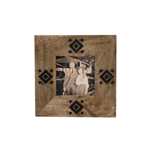 FORESIDE HOME AND GARDEN 4x4 Black Diamond Picture Frame Mango Wood Mdf & Glass - Brown