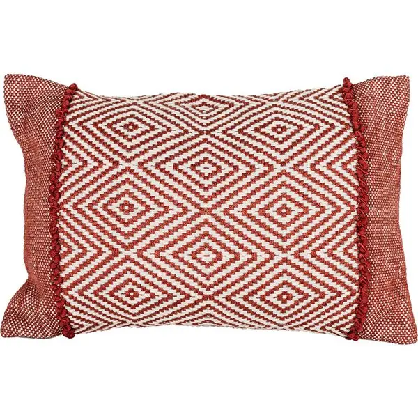 FORESIDE HOME AND GARDEN Outdoor Geometric Filled Lumbar Pillow, 16" X 24" - Red