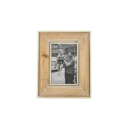 FORESIDE HOME AND GARDEN 4x6 Inch Antique Edged Picture Frame Metal Wood Mdf & Glass - Brown