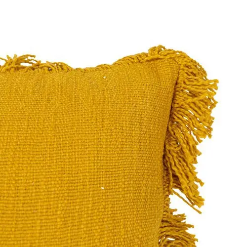 FORESIDE HOME AND GARDEN Mustard Handwoven Plaid Cotton Throw Pillow