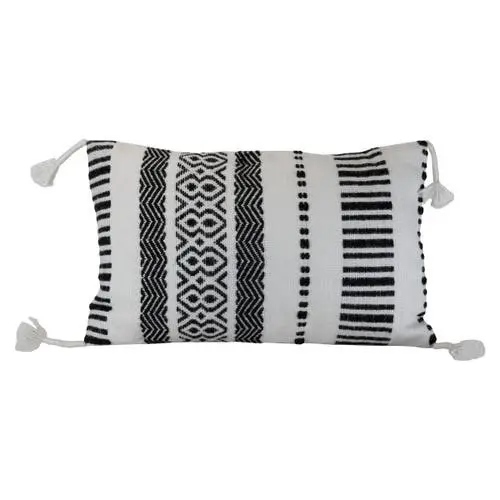 FORESIDE HOME AND GARDEN Striped Handwoven Outdoor Decorative Throw Pillow - Black