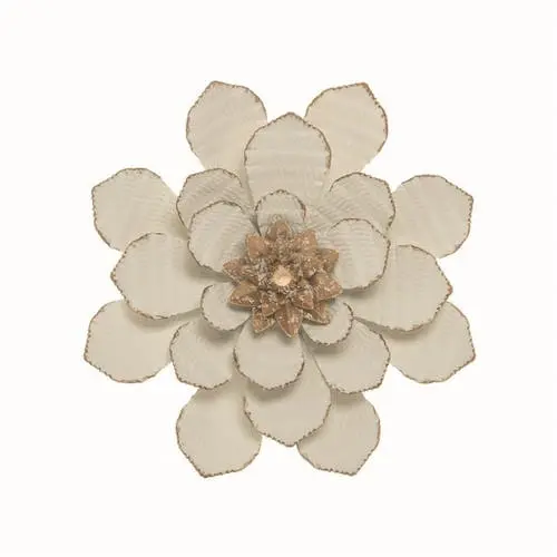 FORESIDE HOME AND GARDEN 8.75 X 8.75 Inch Metal Layered Flower Wall Décor - White