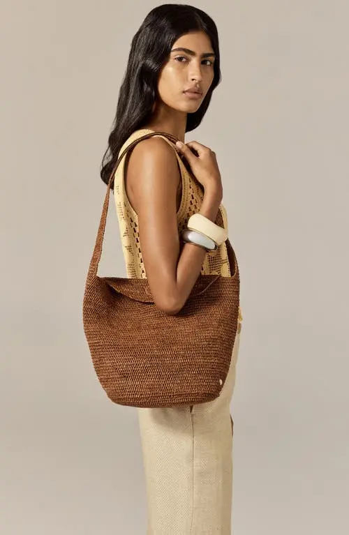 Helen Kaminski Yala Crochet Raffia Shoulder Bag - Nutshell/cotto