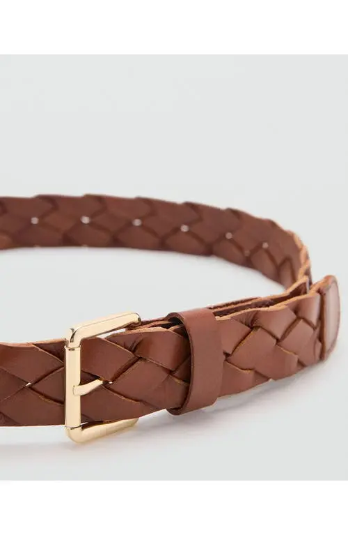 Mango Braided Leather Belt With Square Buckle