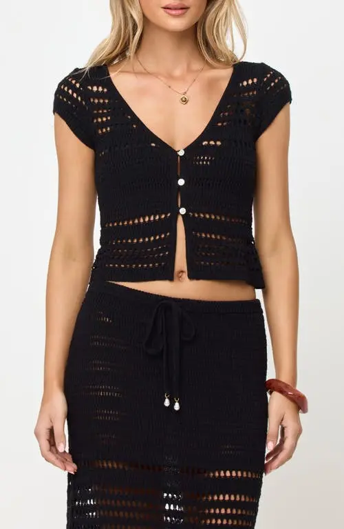 L*Space Tula Semisheer Crop Cotton Open Stitch Cover-up Top - Black