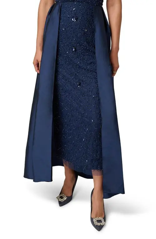 Adrianna Papell Off-the-shoulder Beaded Overlay Taffeta Gown