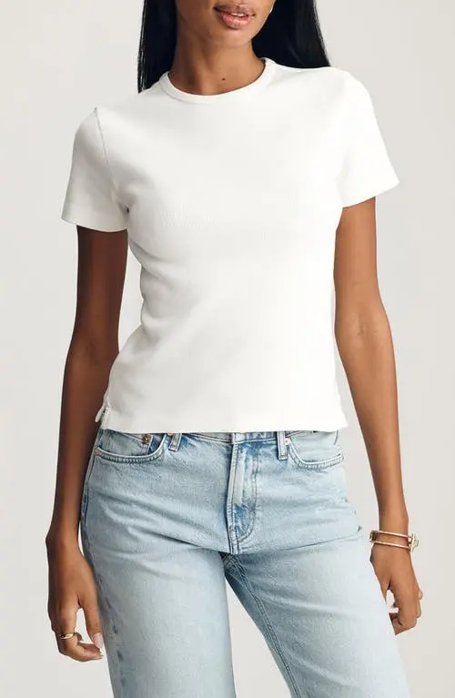 MAVI Ribbed Stretch Cotton Crewneck T-shirt - White