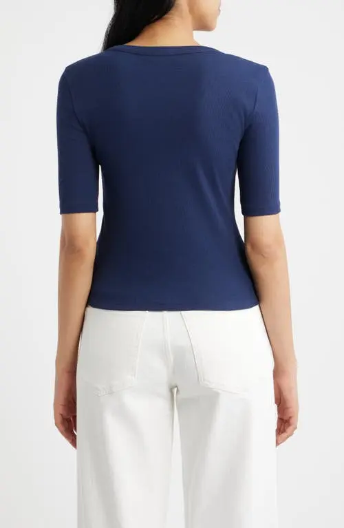 MAVI Scoop Neck Henley Tee - Black Iris