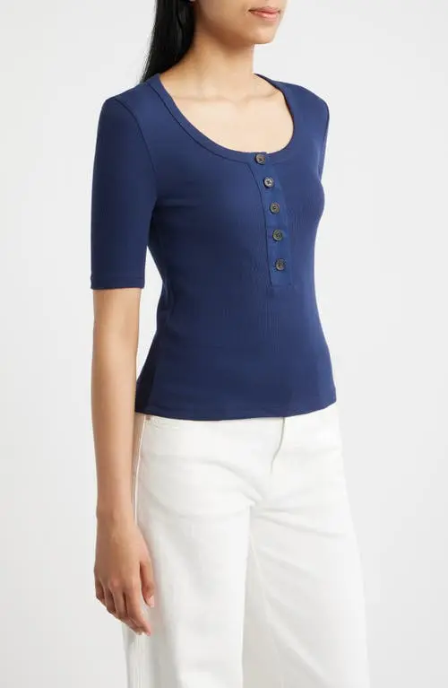 MAVI Scoop Neck Henley Tee - Black Iris