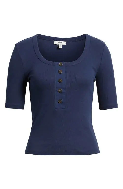 MAVI Scoop Neck Henley Tee - Black Iris